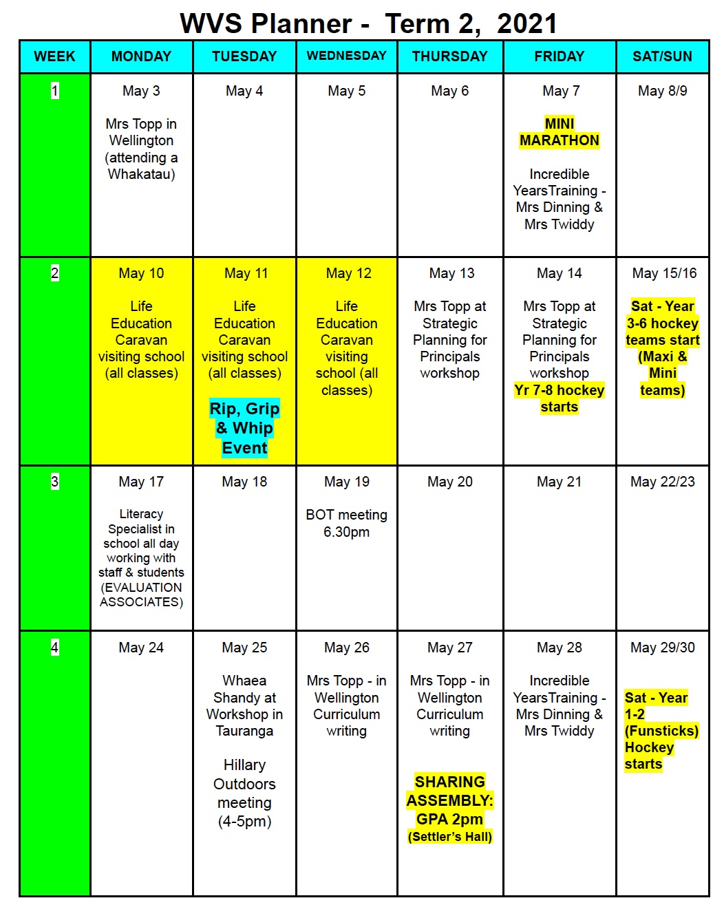 Calendar – Waikite Valley School